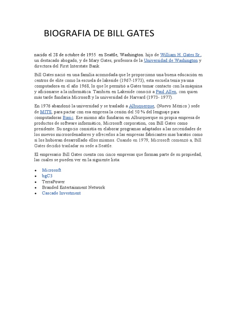 Biografia de Bill Gates | PDF | Compatibles con PC Ibm | Microsoft Windows