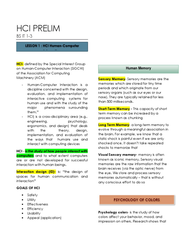 Hci Prelim Transes | PDF | Human–Computer Interaction | Memory