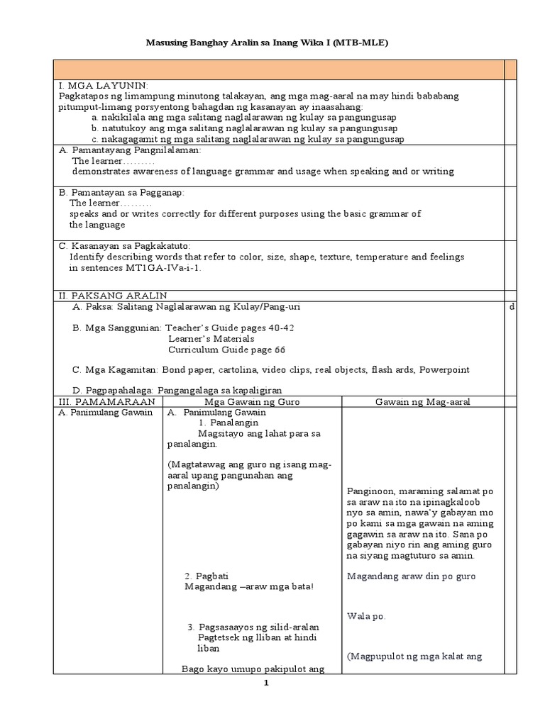 Detailed Lesson Plan MTB Pang Uri | PDF Detailed Lesson Plan MTB Pang Uri | PDF