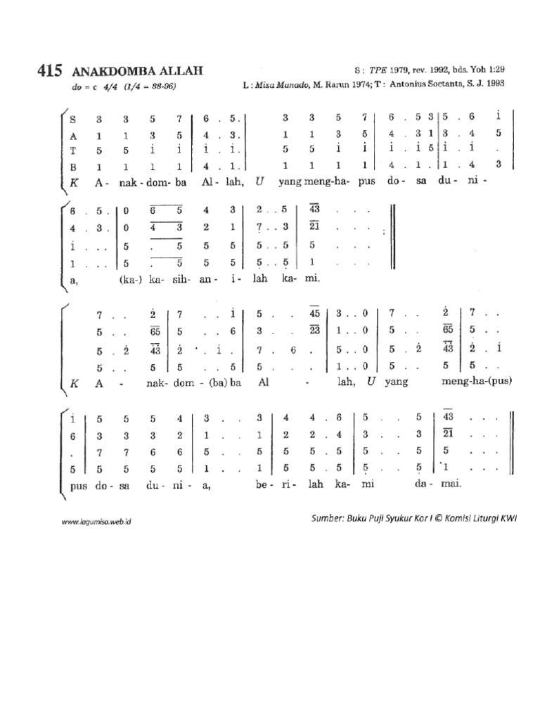 Anak Domba Allah (Manado) PS 415 | PDF