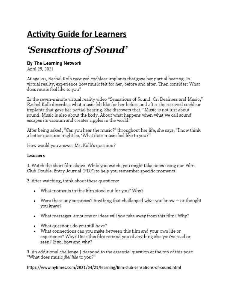 Sensations of Sound - Activity Guide For Learners | PDF