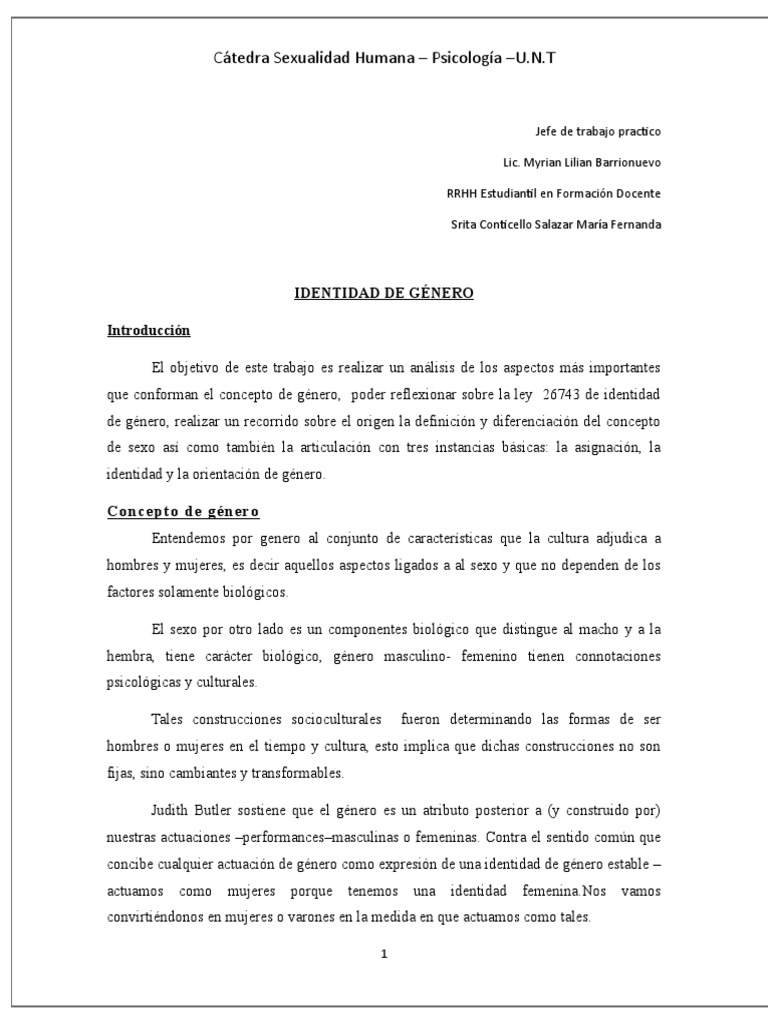 Ficha De Catedra Sexualidad Humana Pdf Identidad De Género Género