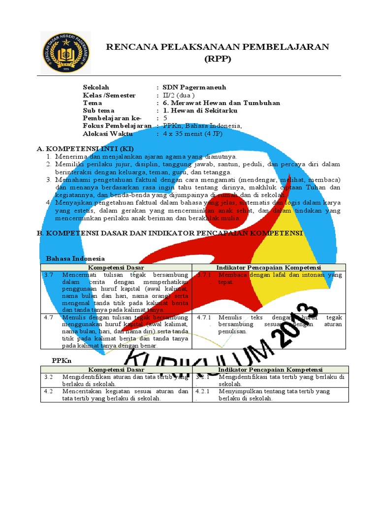 RPP Tema 6 Sub 1 Kelas 2 | PDF