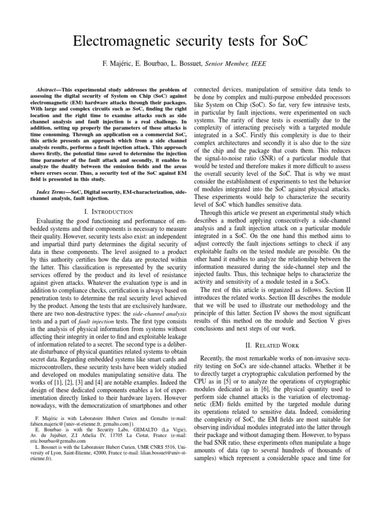EM Security Tests For SoC | PDF | System On A Chip | Computer Security