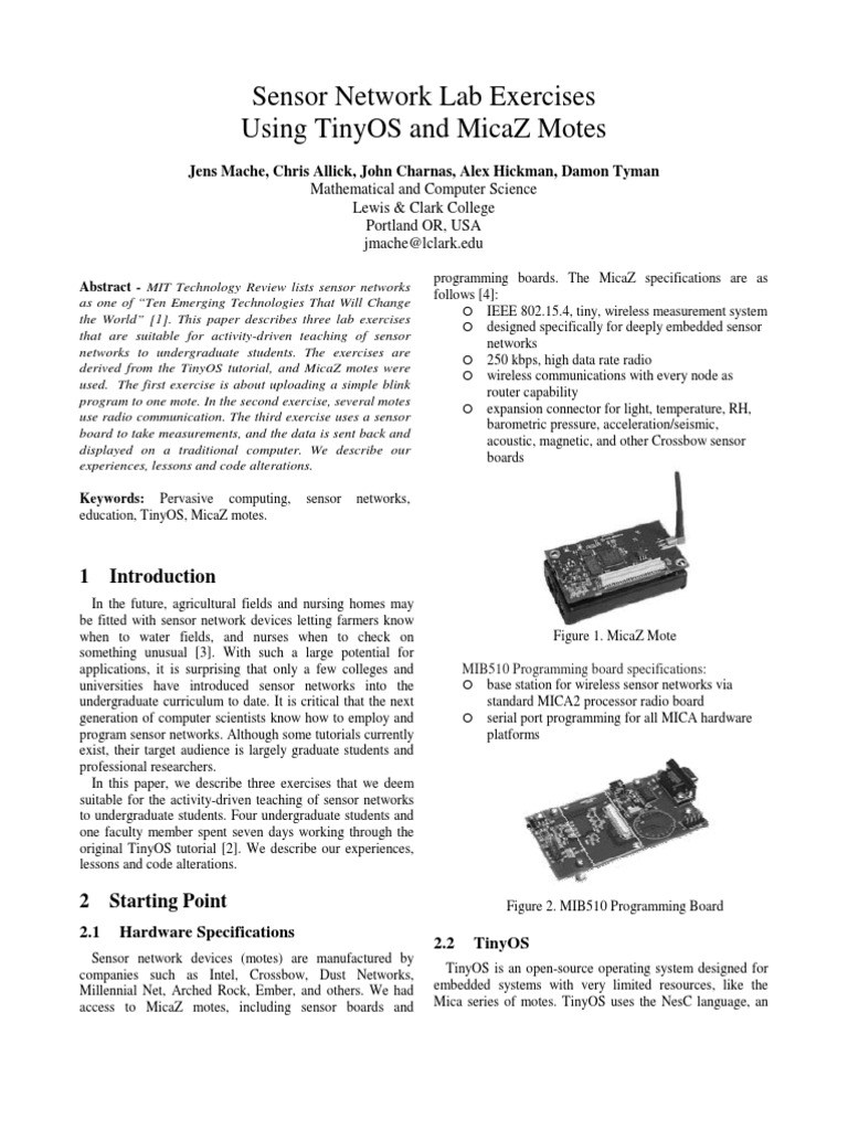 Sensor Network Lab Exercises | PDF | Wireless Sensor Network | Embedded System
