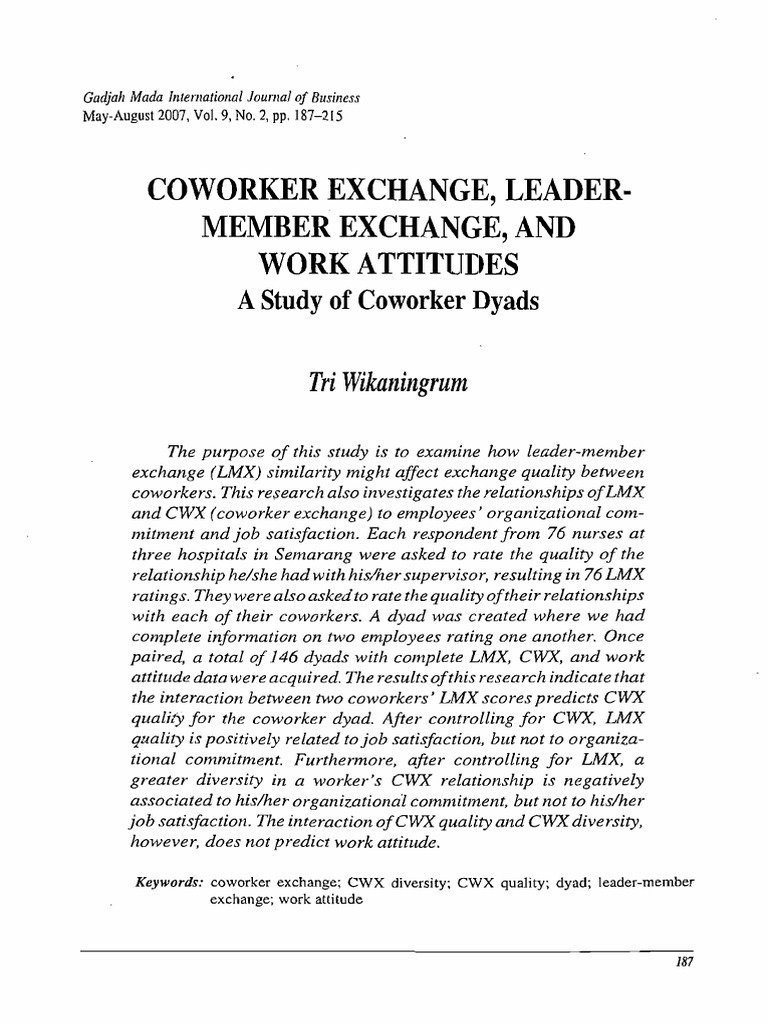 Coworker Exchange Leadermember Exchange and Work A | PDF