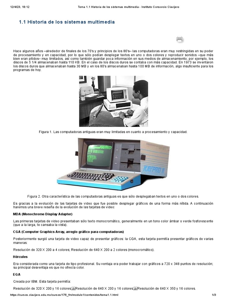 Tema 1.1 Historia de Los Sistemas Multimedia - Instituto Consorcio Clavijero | PDF | Informática ...
