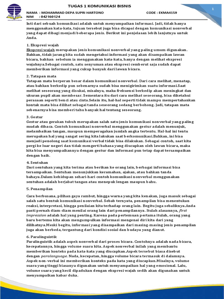 Tugas 1 Komunikasi Bisnis | PDF | Karier & Perkembangan
