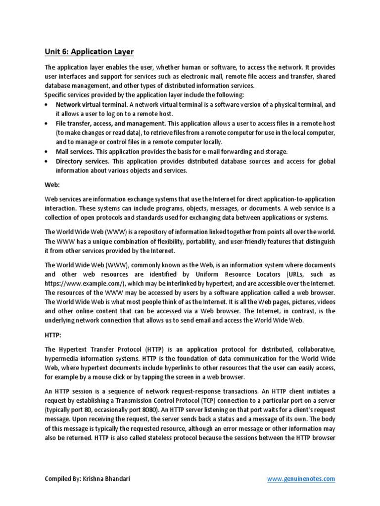 Unit 6 Application Layer Pdf World Wide Web Internet And Web 