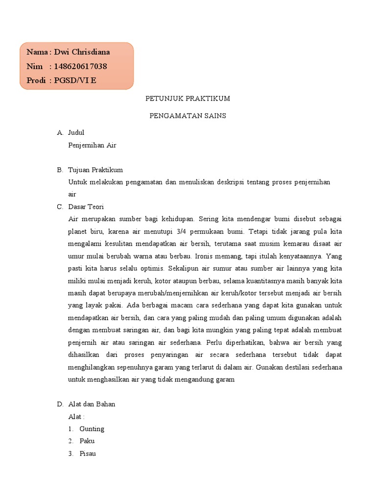 Praktikum Penjernihan Air Sederhana | PDF