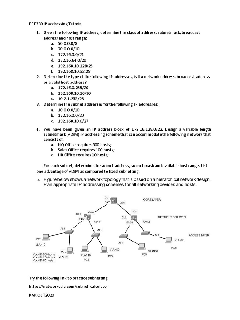 ECE730 IP Addressing Tutorial | PDF
