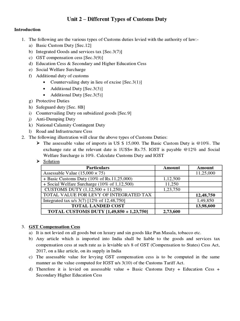 Types of Customs Duty in India | PDF | Dumping (Pricing Policy) | Taxes