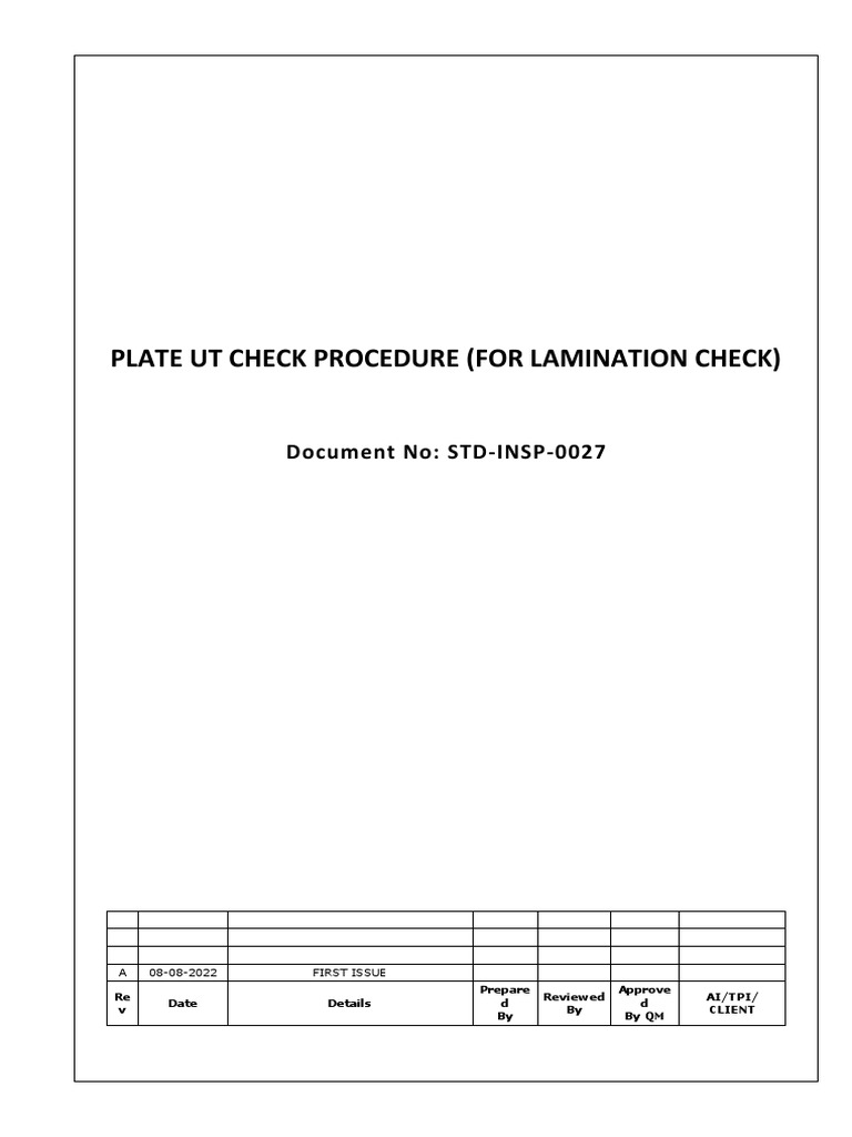 (Plate Ut Check Procedure (For Lamination Check) - 1 | PDF