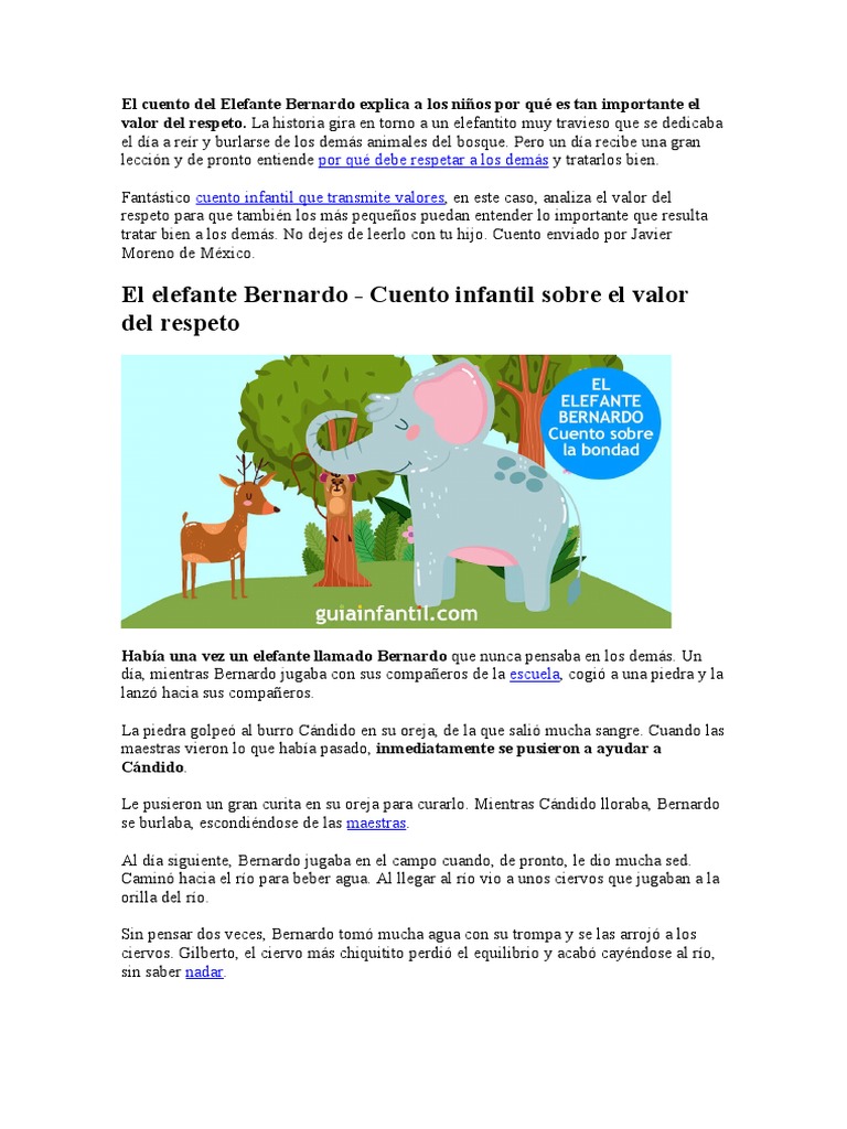 El Elefante Bernardo Cuento Sobre El Valor Del Respeto Pdf