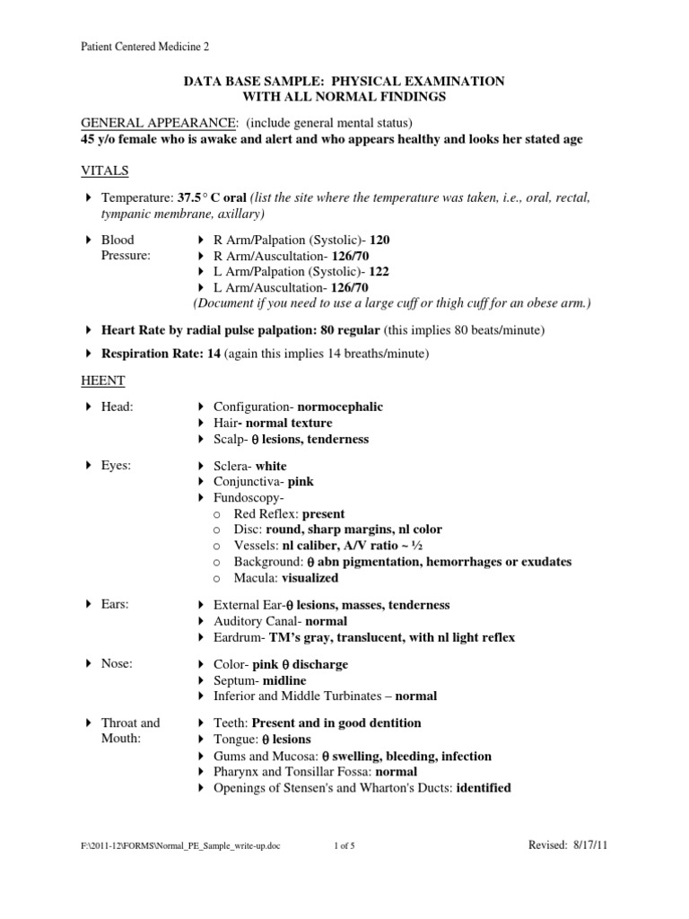 Normal PE Sample Write-up | Anatomical Terms Of Motion | Vagina
