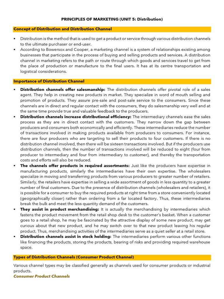 PRINCIPLES OF MARKETING - Unit 5 - BCOM | PDF