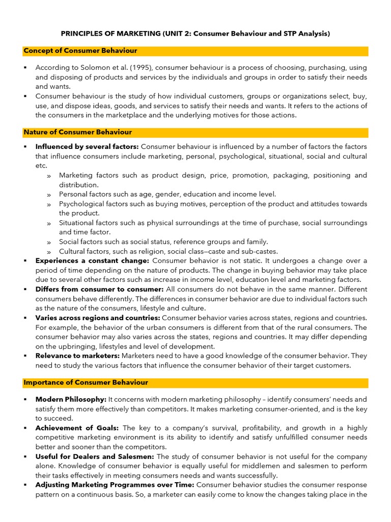 PRINCIPLES OF MARKETING - Unit 2 - BCOM | PDF