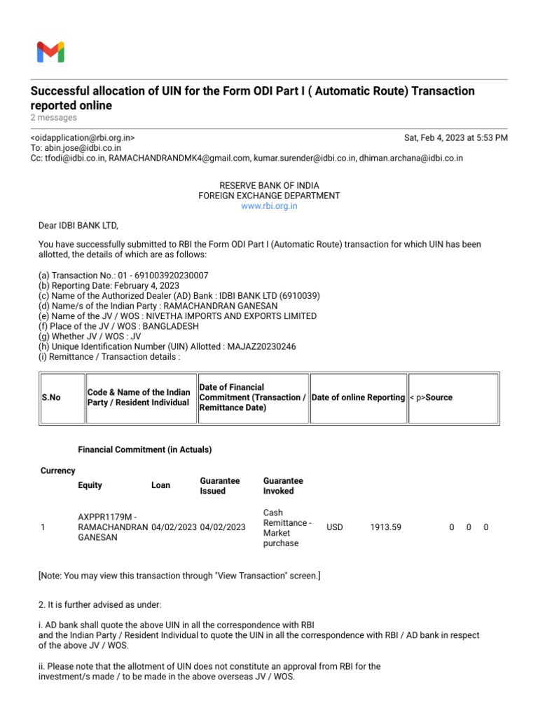 Gmail - Successful Allocation of UIN For The Form ODI Part I (Automatic ...