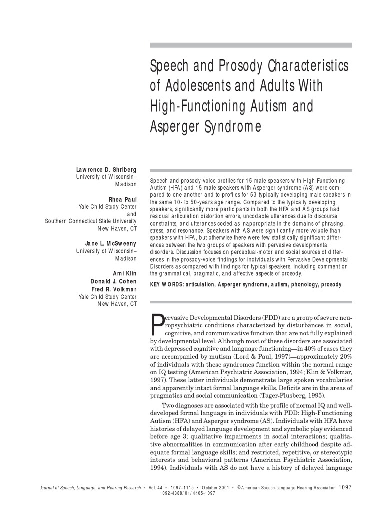 Speech and Prosody Characteristics of Adolescents and Adults With High ...