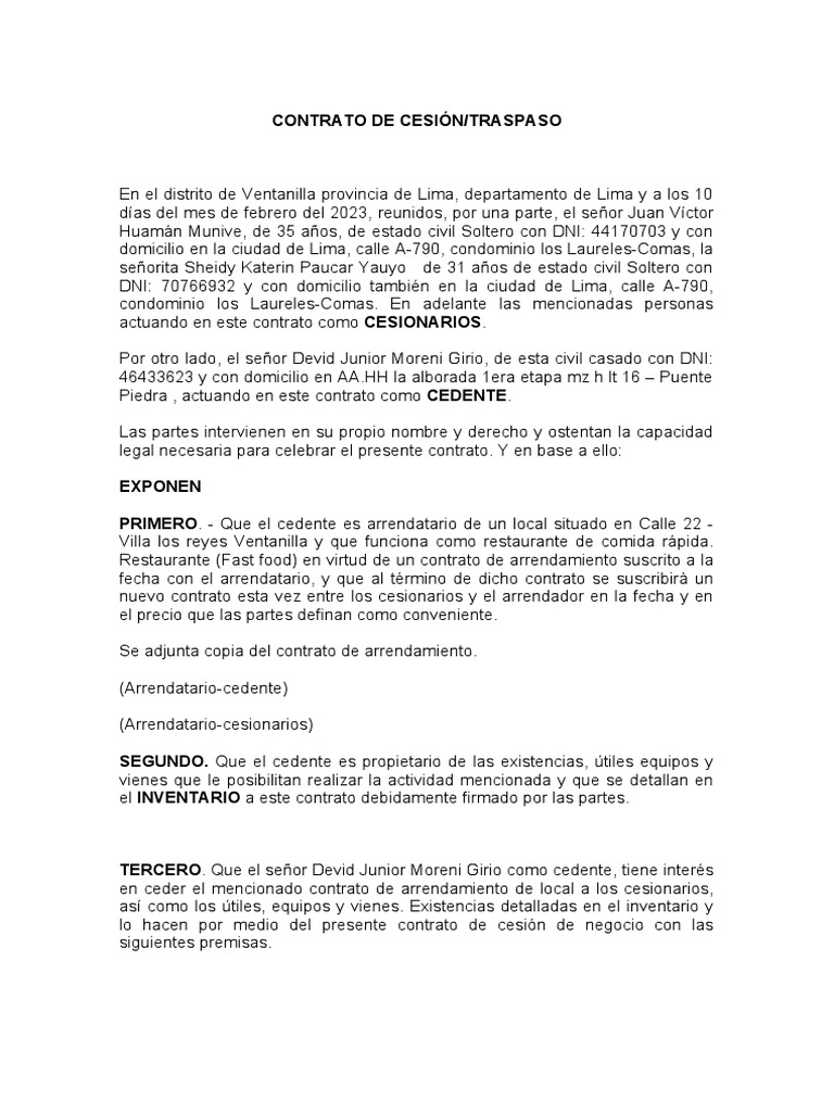 Contrato de Cesión | PDF