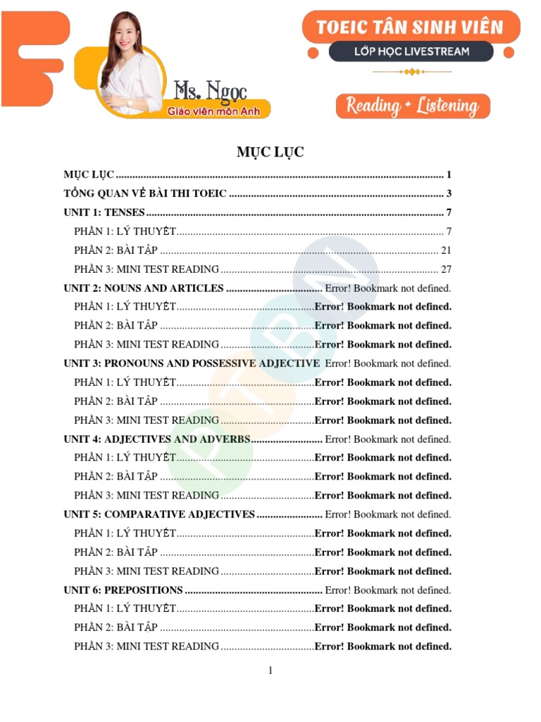 Toeic Tân Sinh Viên - Reading Unit 1 | PDF