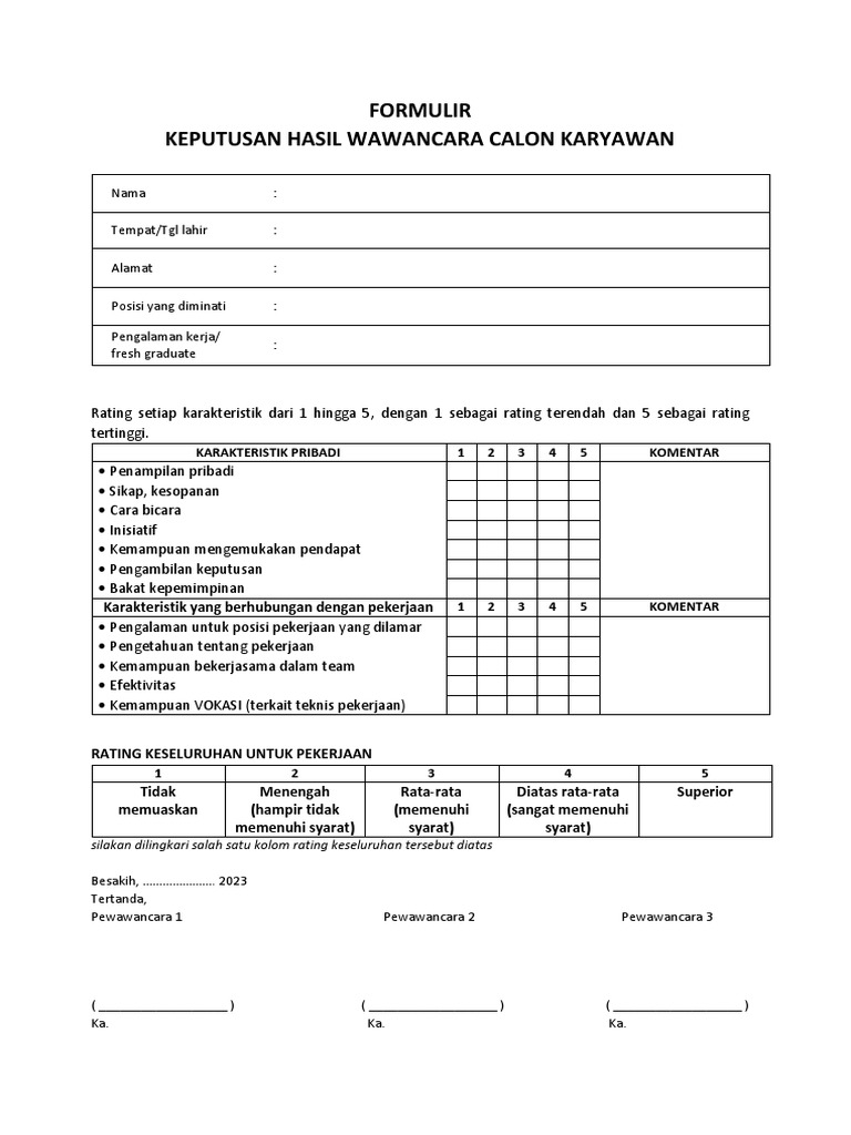 Formulir Evaluasi Calon Karyawan | PDF