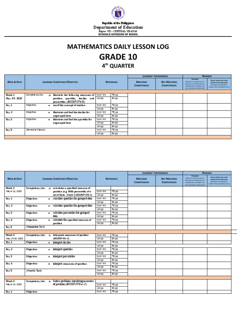 Q4 Math-10 DLL | PDF | Percentile | Cognitive Science