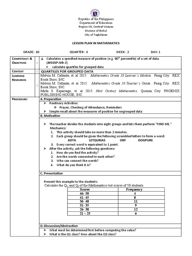 Calculating quartiles for grouped data | PDF | Mathematics | Quartile