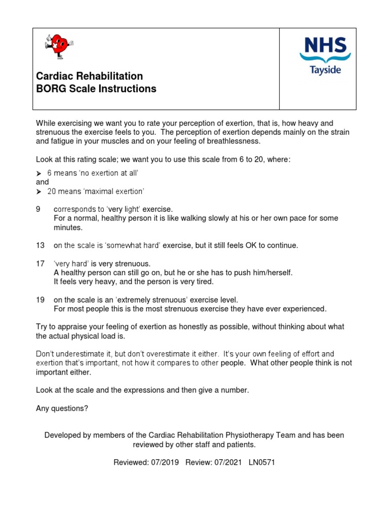 BORG Scale for Cardiac Rehabilitation | PDF