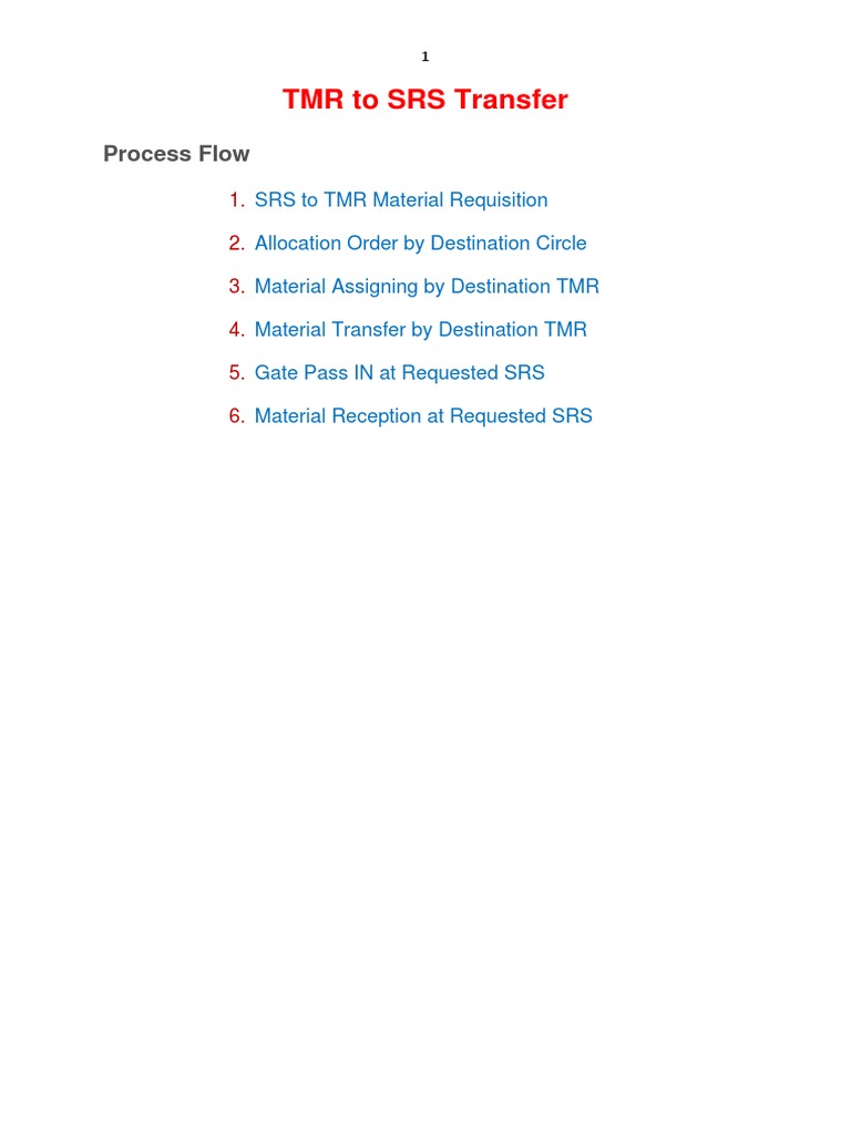 TMR To SRS Transfer: Process Flow | PDF