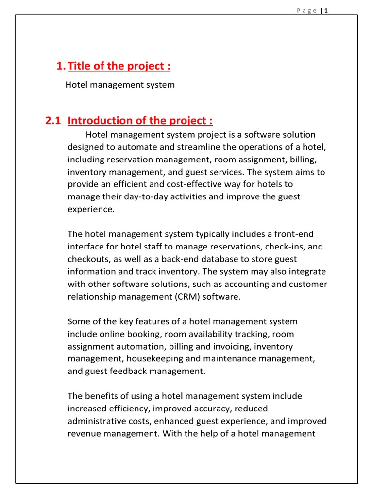 SYNOPSIS (HOTEL MANAGEMENT SYSTEM Project) 1 | PDF | World Wide Web | Internet & Web