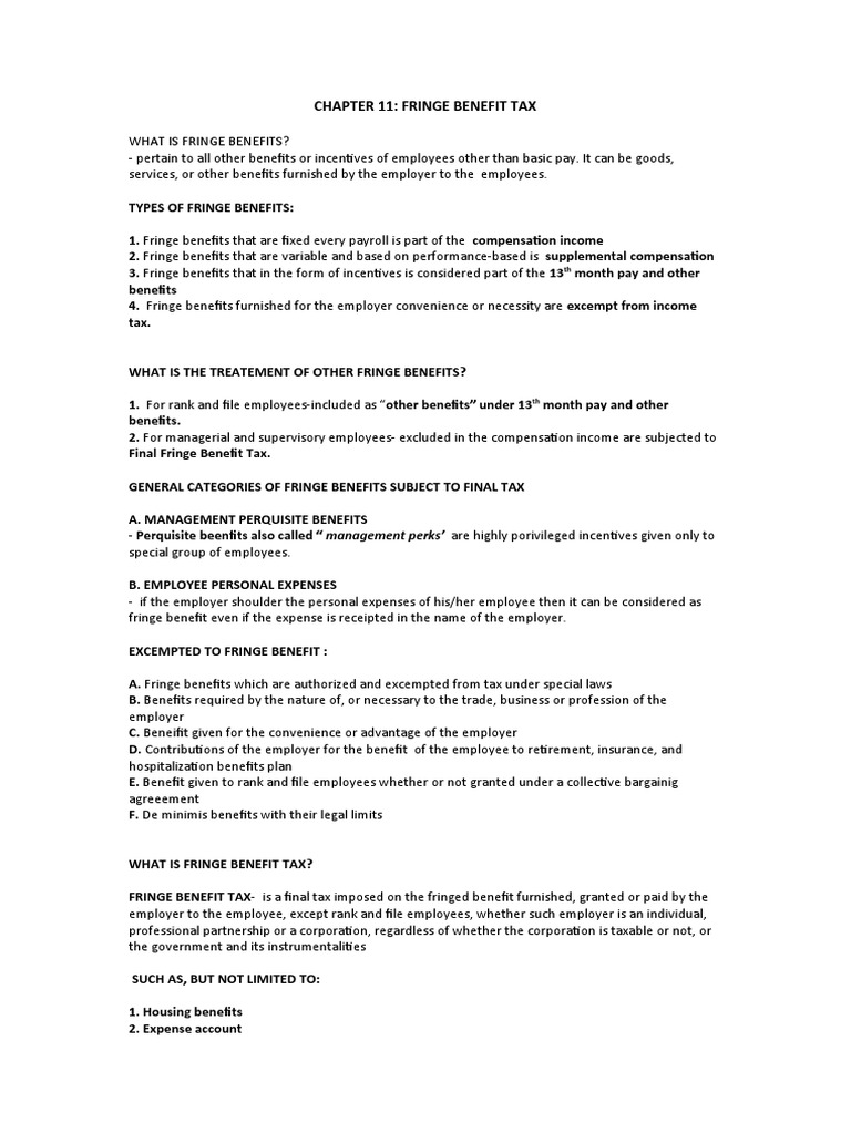 Fringe Benefits - Income Tax Notes | PDF | Employee Benefits | Taxes
