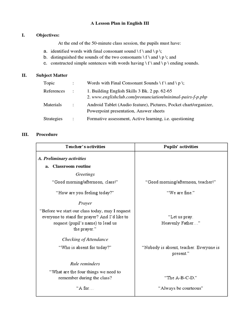 Sample Detailed Lesson Plan in English 3 | PDF