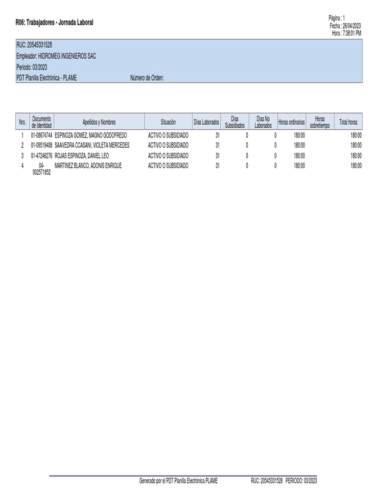 R06: Trabajadores - Jornada Laboral | PDF