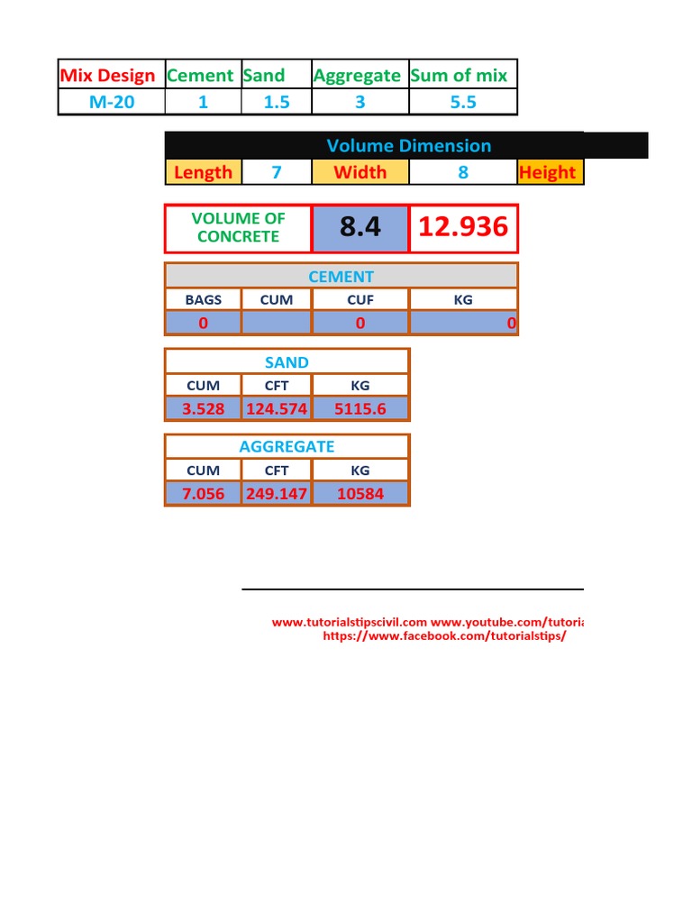 Excel Sheel For Concrete Quantity Calculation For Rectangular Structure ...