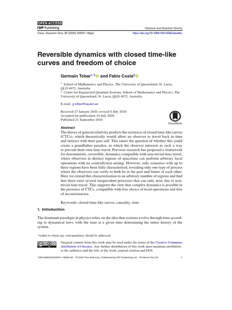 Reversible Dynamics With Closed Time Like Curves A Pdf Time Travel Spacetime