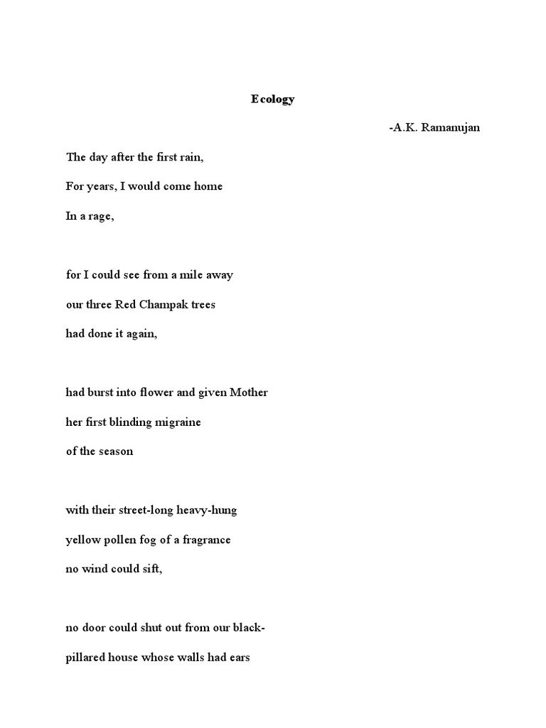 An Analysis of Ramanujan's Poem 'Ecology': Exploring the ...