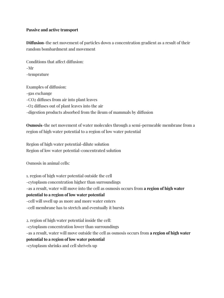 Passive and Active Transport-Igcse Biology Chapter 3 | PDF | Osmosis ...