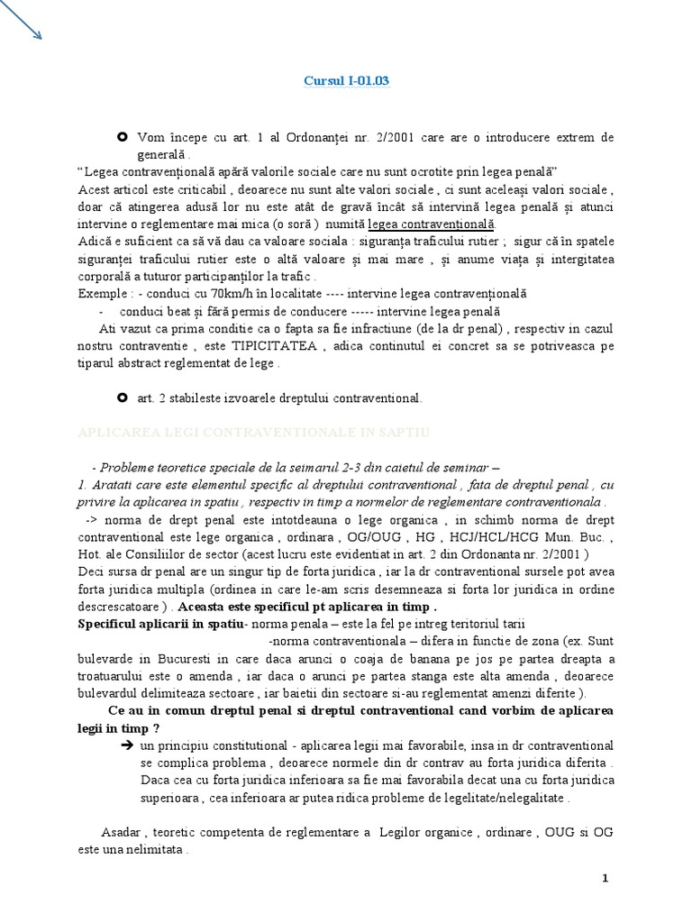 Cursul I-01.03: Aplicarea Legi Contraventionale in Saptiu | PDF