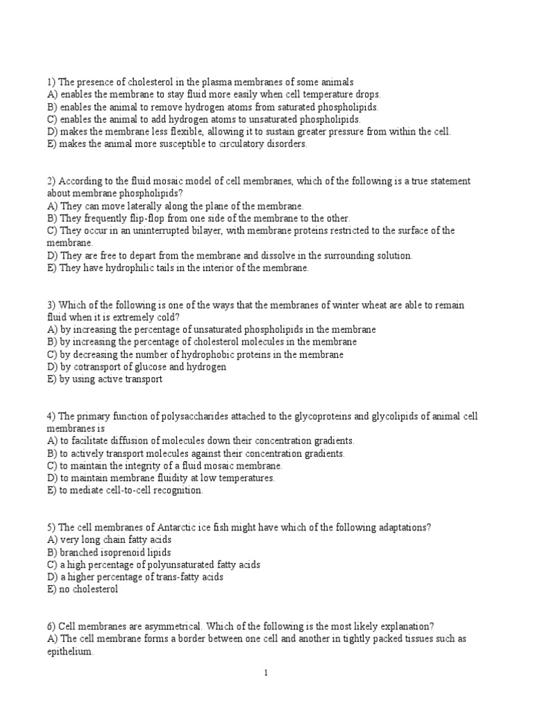 Lecture 2 Membrane Transport & Cell Signaling - Questions | PDF | Cell Membrane | Cell Signaling