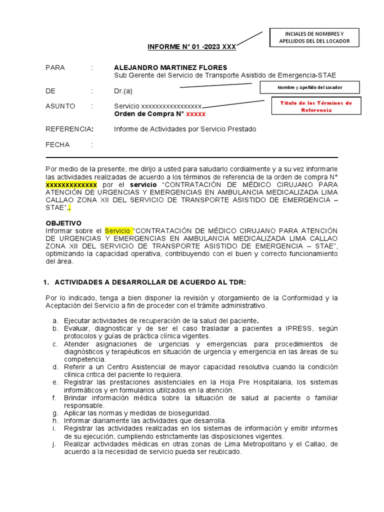 Modelo de Informe Entregable Medicos | PDF | Ciencias de la Salud ...