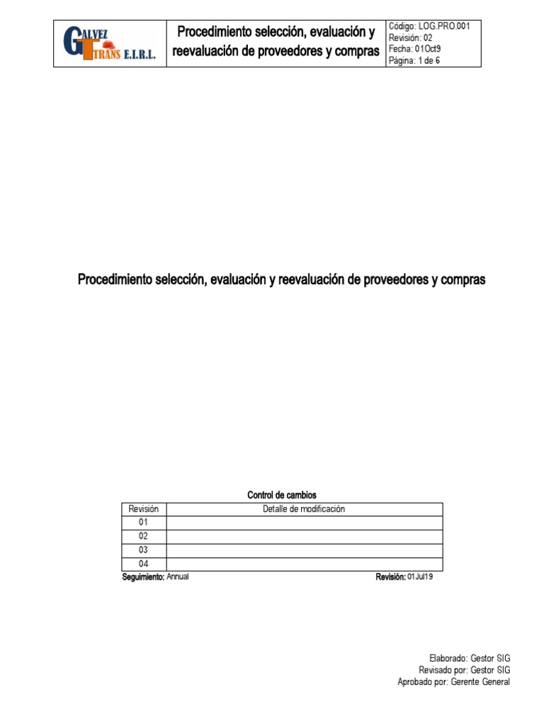 LOG - PRO.001 Procedimiento de Compras 02 | PDF | Logística | Calidad (comercial)