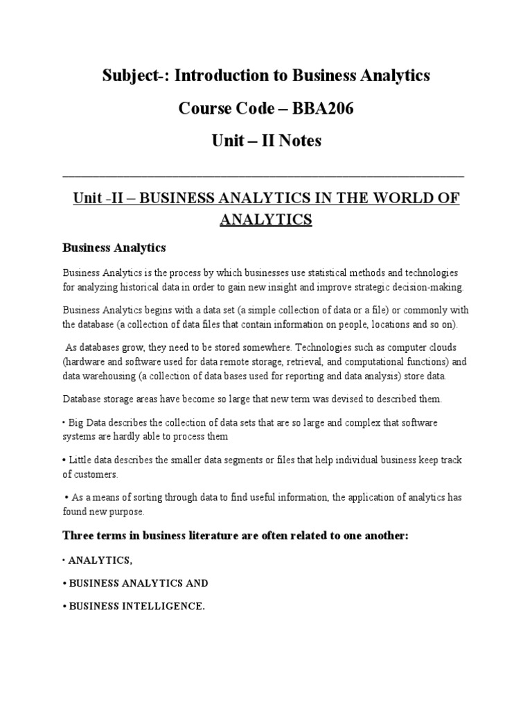 BA-Unit-II Notes | Download Free PDF | Analytics | Business Intelligence