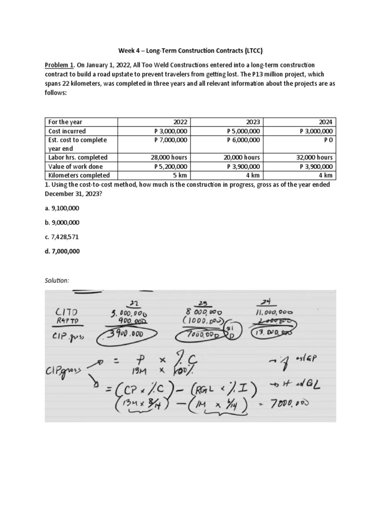 Week 4 - Long-Term Construction Contracts (LTCC) : Solution | Download Free PDF | Cost ...