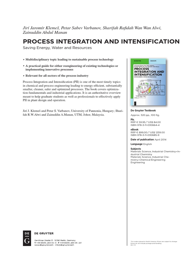 Process Integration and Intensification Guide to Sustainable Technology ...