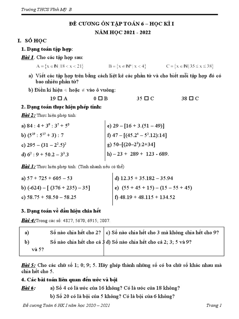 De Cuong HK1 Toan 6 CTST | PDF