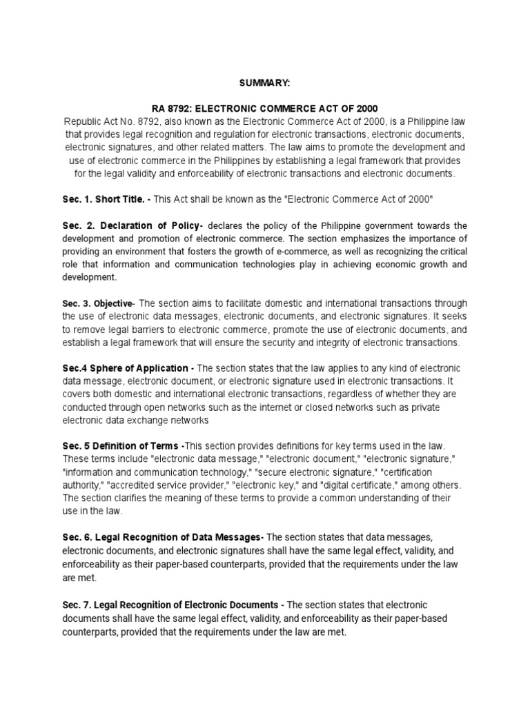 RA 8792: Philippines' Electronic Commerce Act | PDF | E Commerce ...