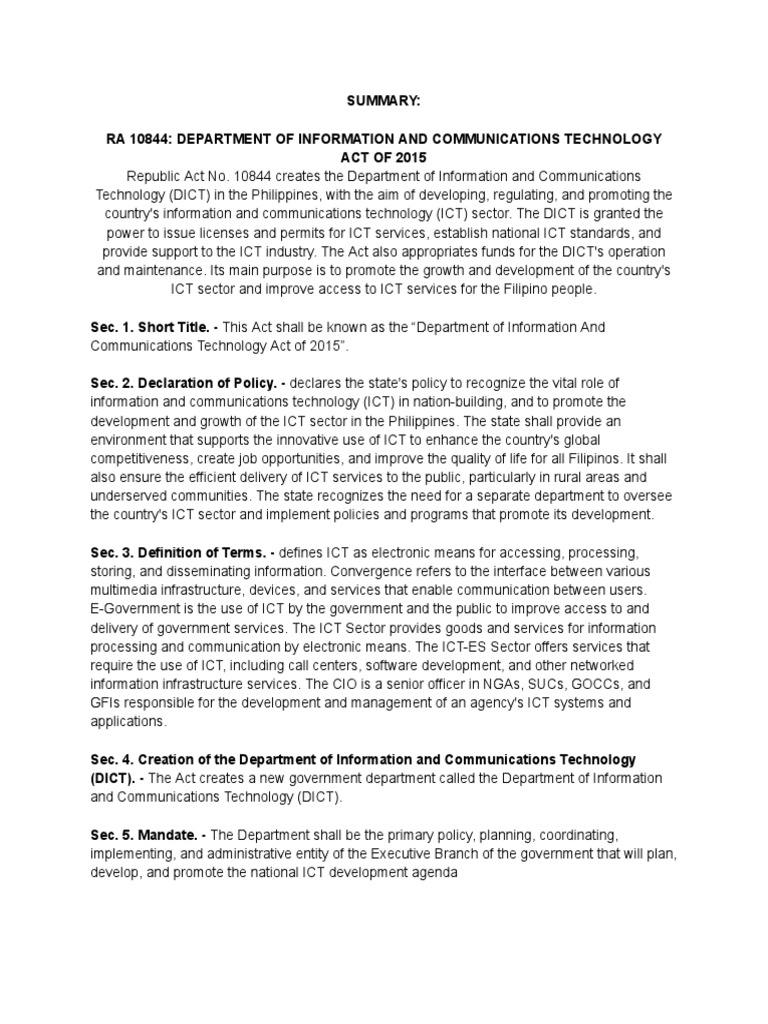 Dict Law Summary | PDF | Information Technology | Information And ...