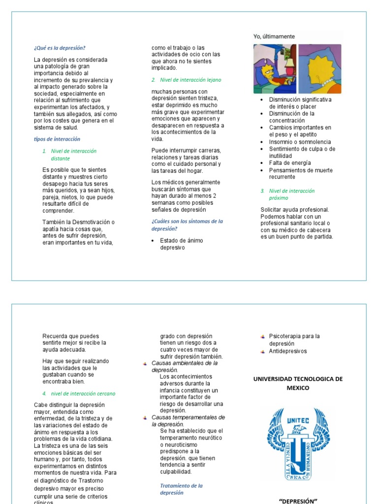 Triptico Sobre La Depresion | PDF | Trastorno depresivo mayor ...