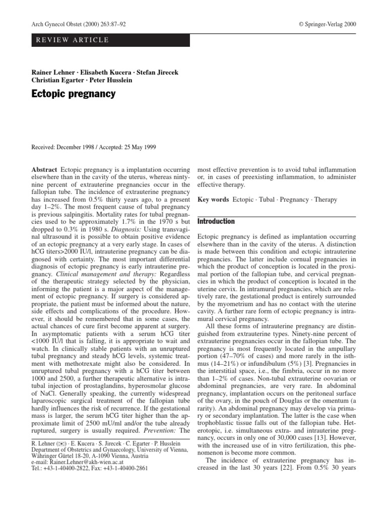 Ectopic Pregnancy (Archiv Für GynÃ Kologie, Vol. 263, Issue 3) (2000) | PDF | Human Chorionic ...